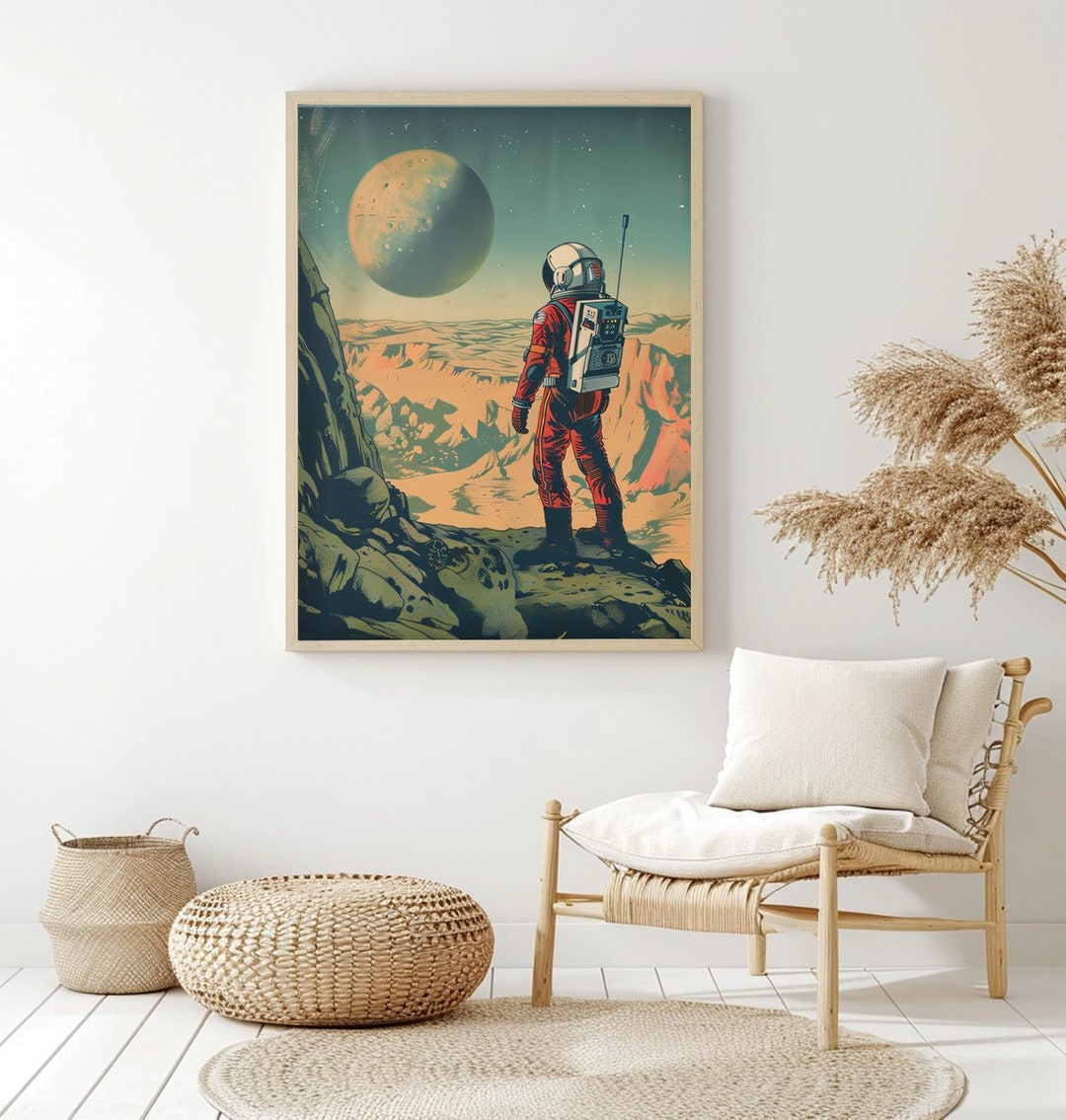 Retro Mars Poster Visit Mars, Astronaut on Mars, Space Wall Art ...