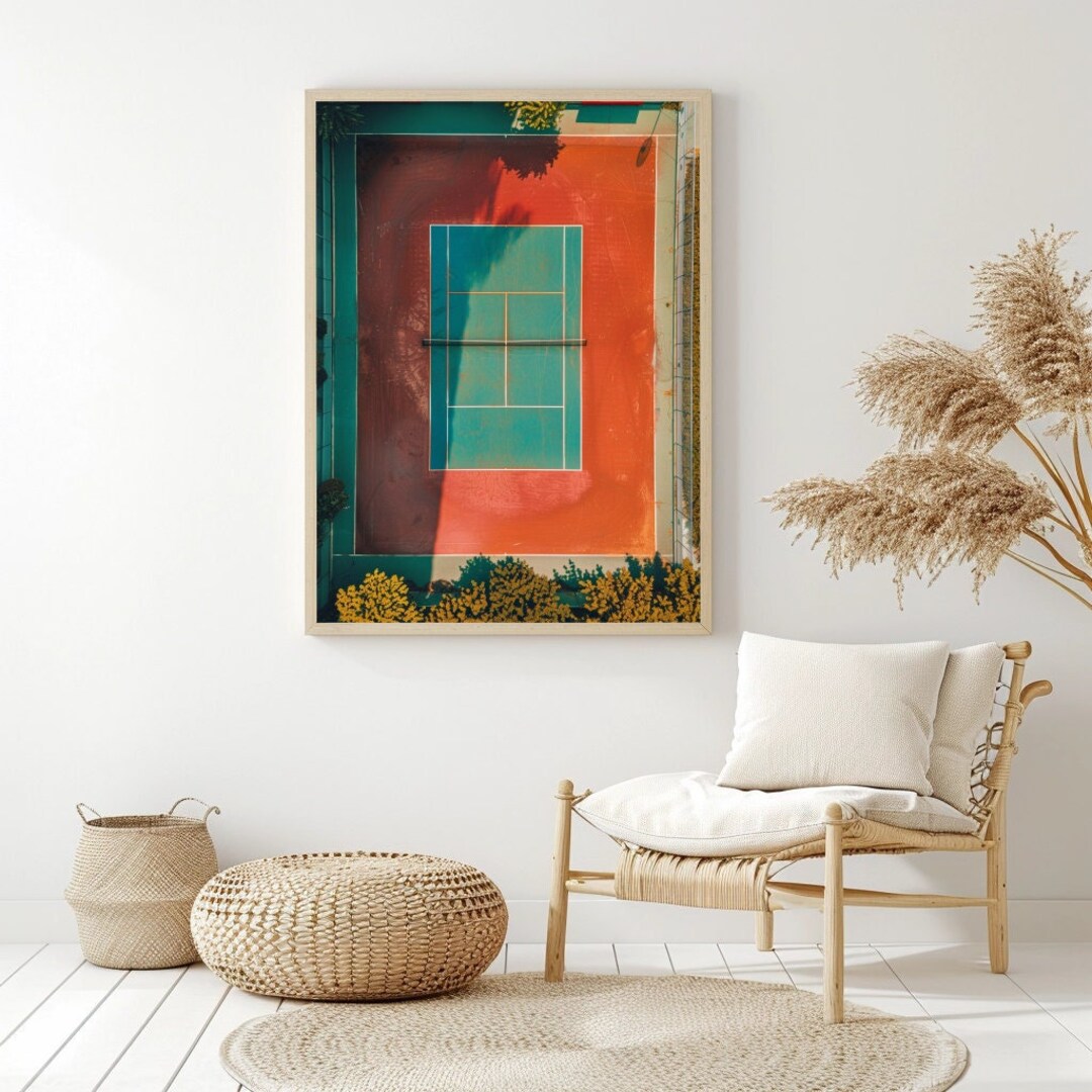 Vintage Tennis Court Wall Art Retro Tennis Poster, Tennis Court Canvas ...