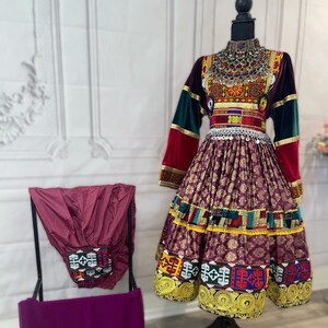 Afghan Banaras Silk and Velvet Handmade Embroidered Dress Set Afghani ...