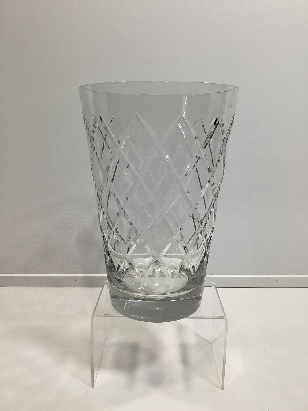 Vintage Crystal Glass Vase Diamond Pattern Crystal Vase Beautiful - Etsy