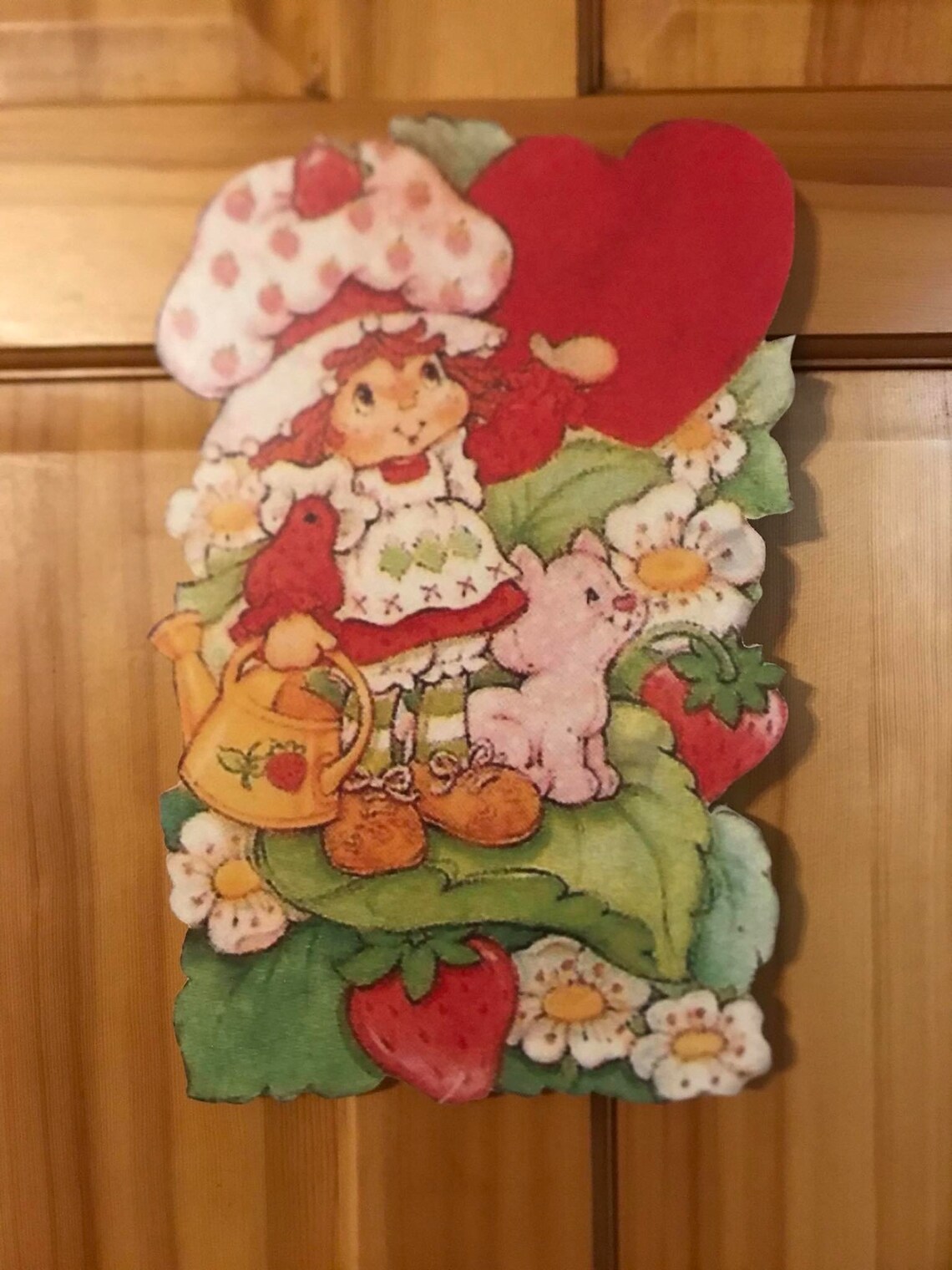 Strawberry Shortcake Inspired Hand Cut Wooden Plaque Hanger Vintage ...