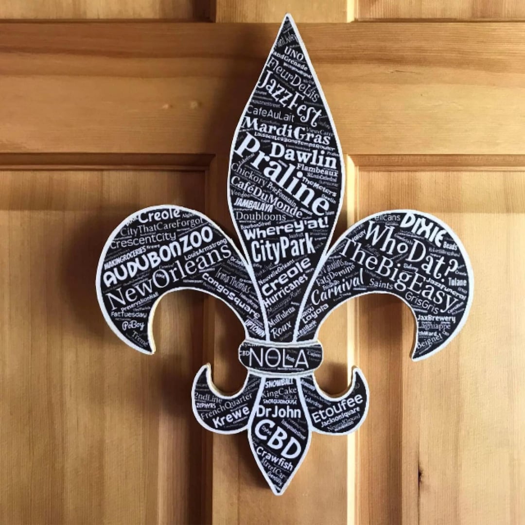 New Orleans Wooden Fluer De Lis Hand Cut Real Wood Wall Decor Nola Art ...