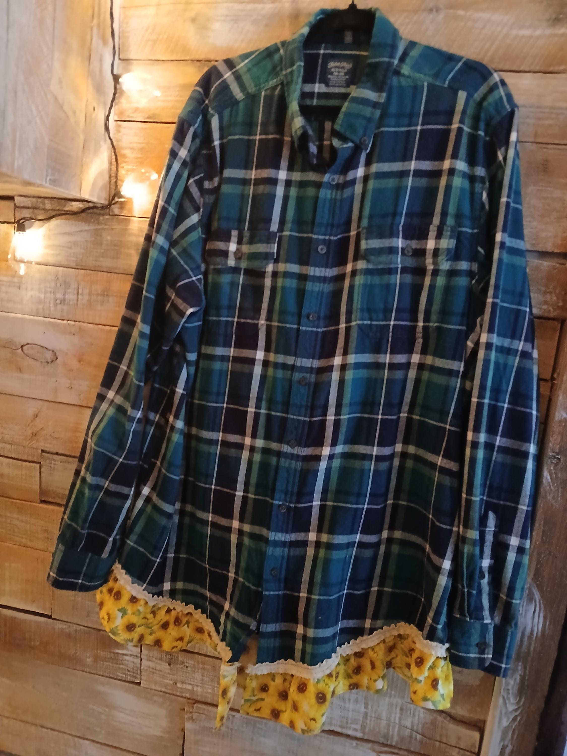 Upcycled Flannel, Farmhouse Fashion, Cow Print, Sunflower Design ...