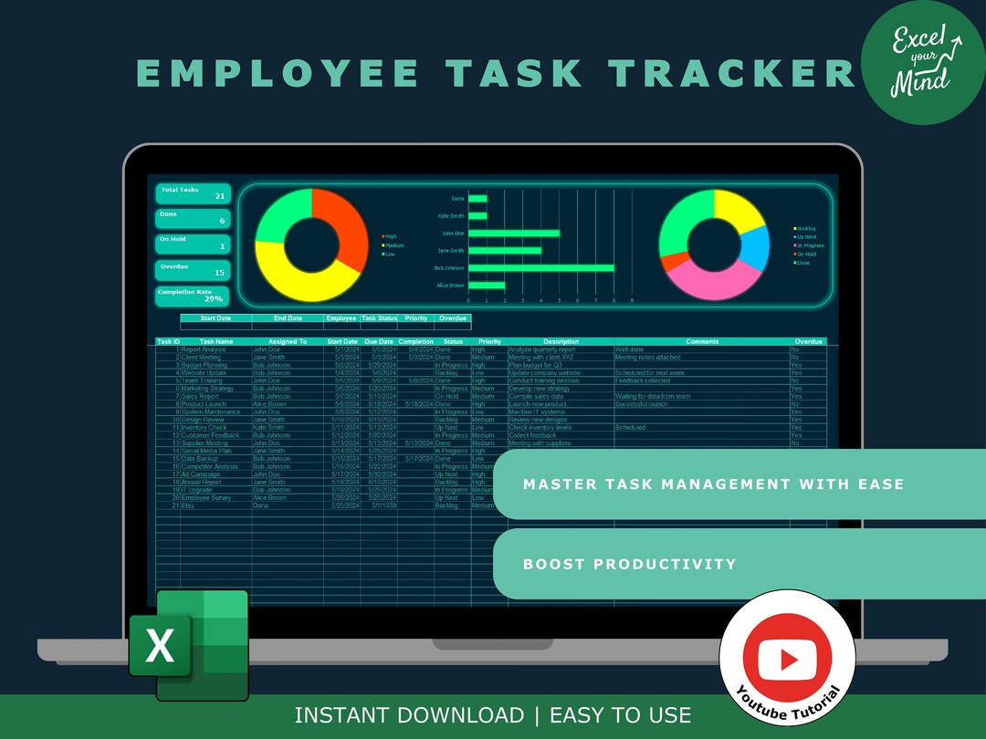 Employee Task Tracker Excel Template Project Management Tool Team to Do ...