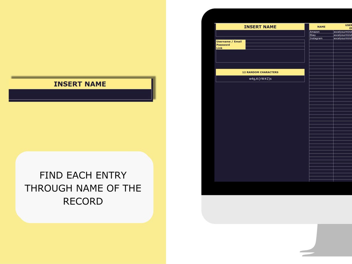 Password Manager Excel | Accounts Tracker Spreadsheet Template With ...