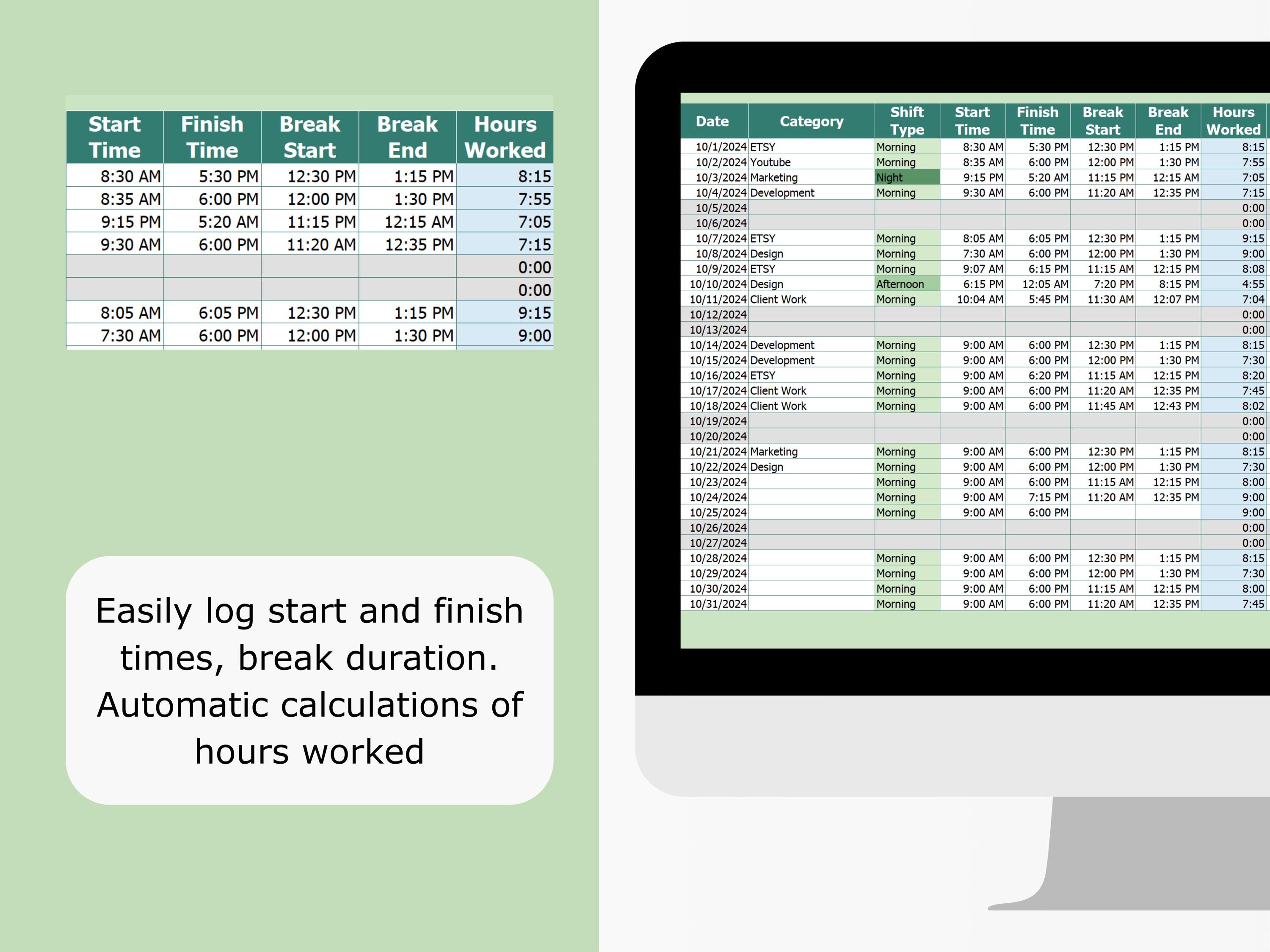 Daily Shift Log Template - Track Work Hours & Breaks , Shift Category ...
