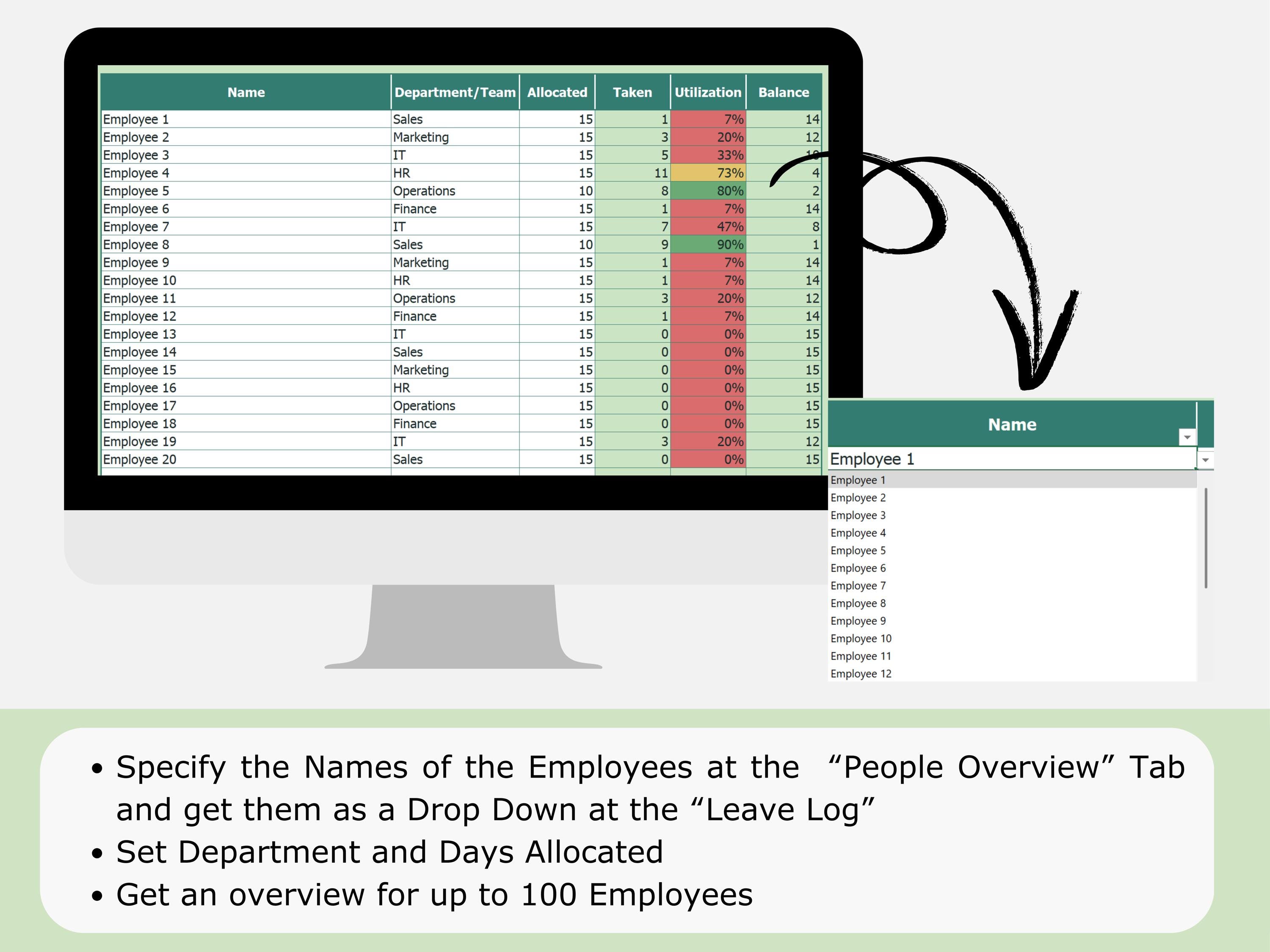 Leave & Vacation Tracker: Employee Time off Log (exce,yes Google Sheets ...