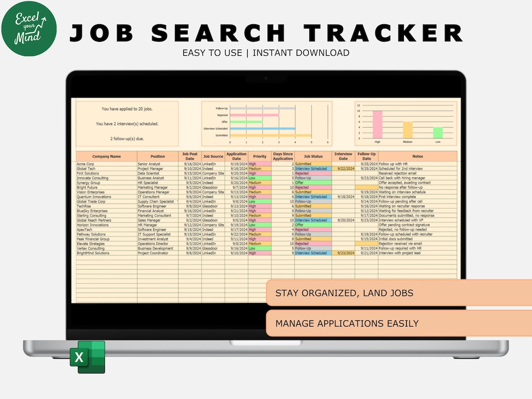 Job Search & Follow-up Tracker Excel Template for Freelancers to ...