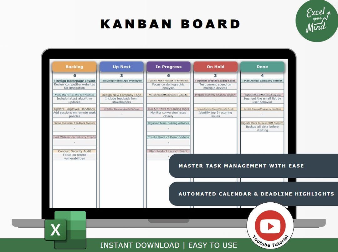 Kanban Board Excel Template | Project Tracker With Monthly & Yearly ...