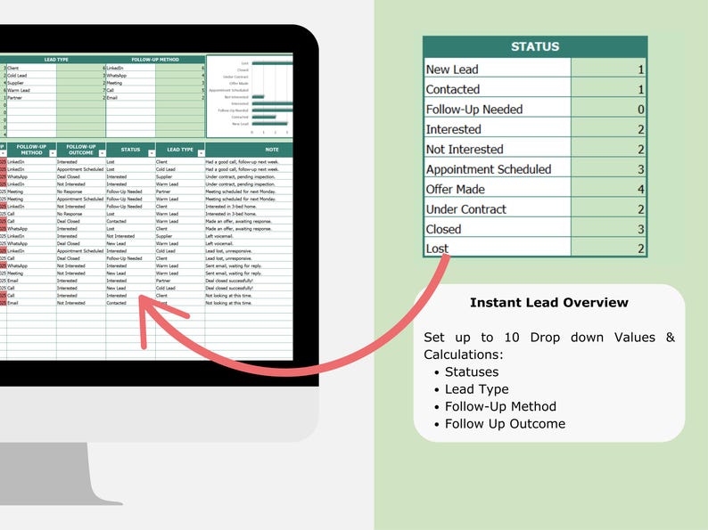 Client & Follow-up Tracker, Lead CRM Spreadsheet, Sales Pipeline ...