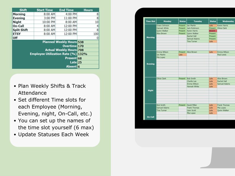 Employee Shift Schedule & Work Tracker | Staff Attendance, Overtime ...