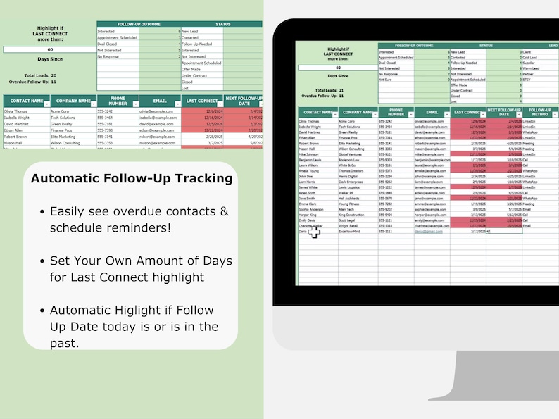 Client & Follow-up Tracker, Lead CRM Spreadsheet, Contact Log, Small ...