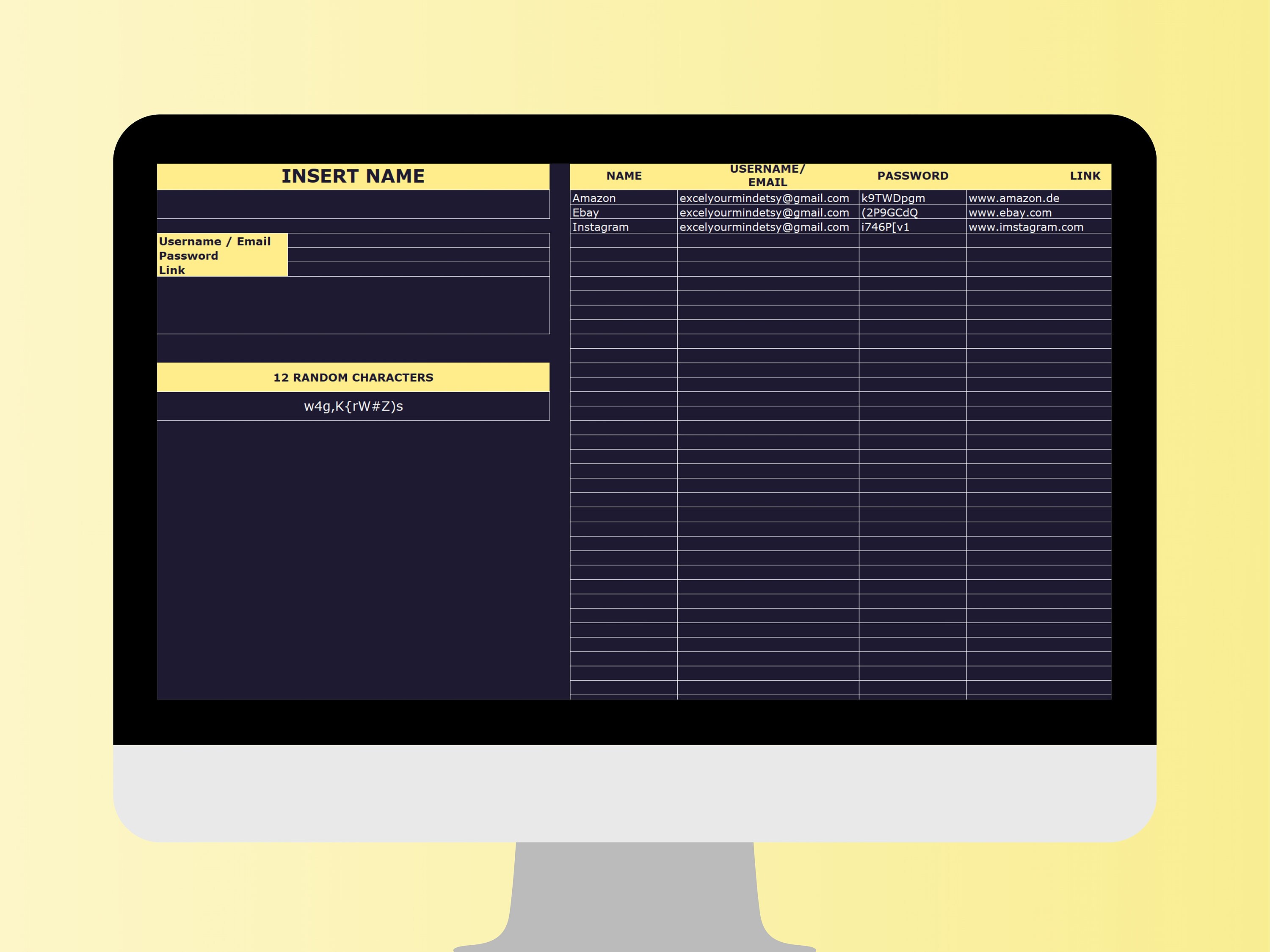 Password Manager Excel Accounts Tracker Spreadsheet Template With ...