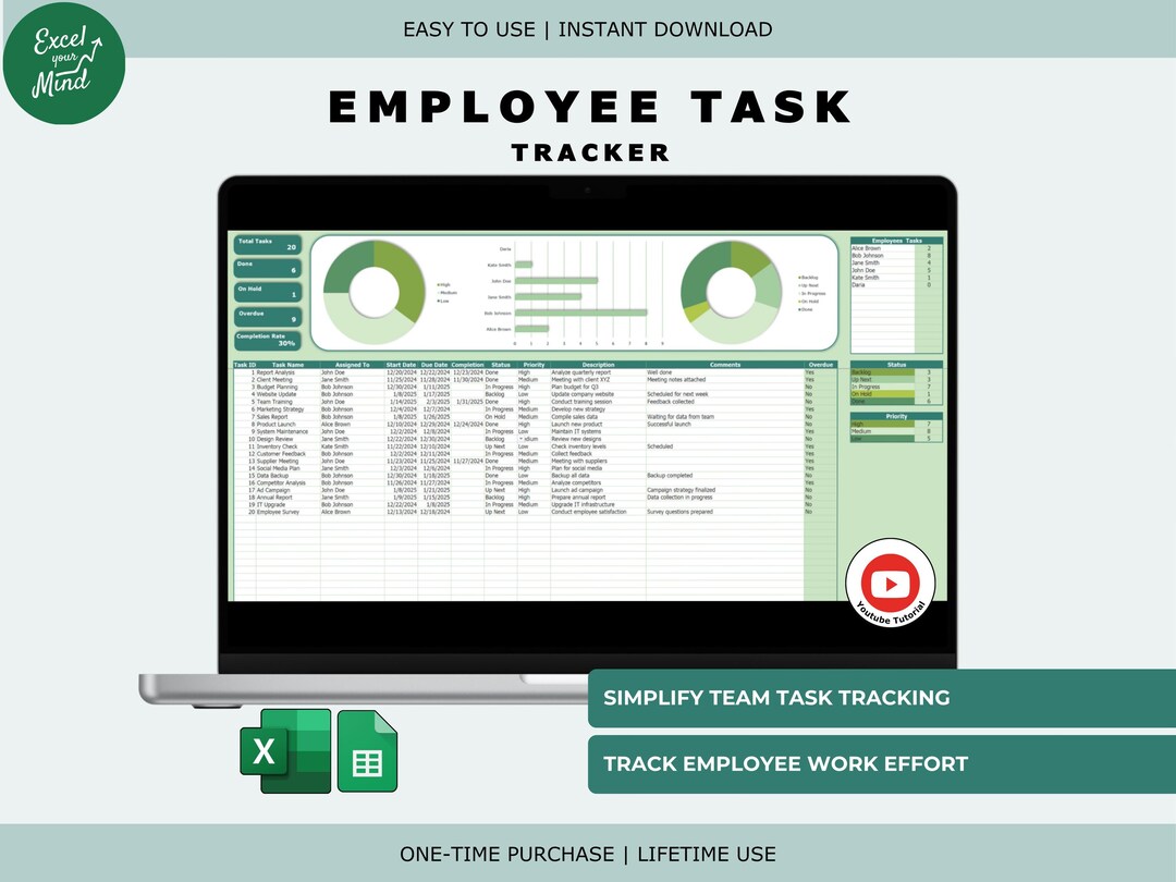 Employee Task Tracker: Team Project Management (excel & Google Sheets ...