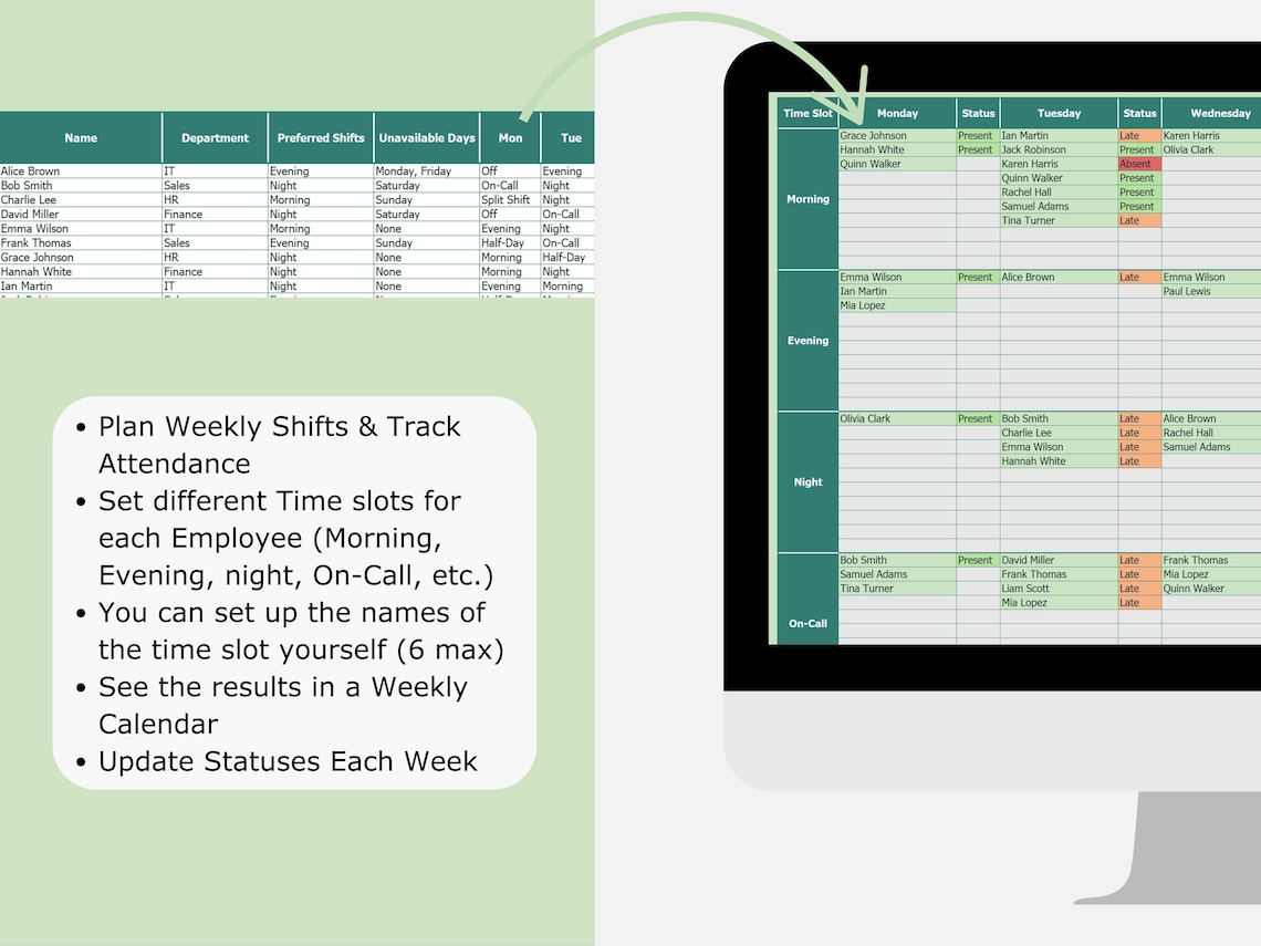 Employee Shift Schedule & Work Tracker | Staff Attendance, Overtime ...