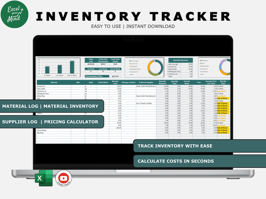 Inventory Tracker Raw Material Use Small Business Simple Tracking Easy ...