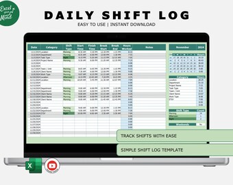 Daily Shift Log Template - Track Work Hours & Breaks , Shift Category ...