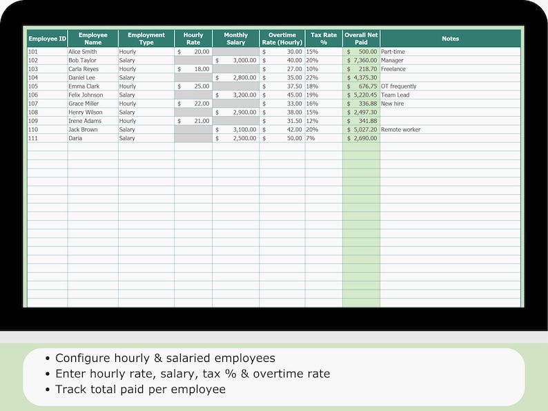 Payroll Template for Excel & Google Sheets | Multi-employee Salary ...
