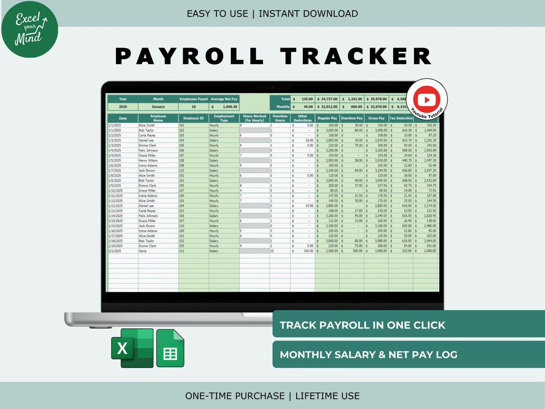 Payroll Template for Excel & Google Sheets | Multi-employee Salary ...