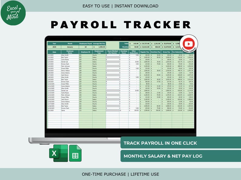 Payroll Template for Excel & Google Sheets | Multi-employee Salary ...