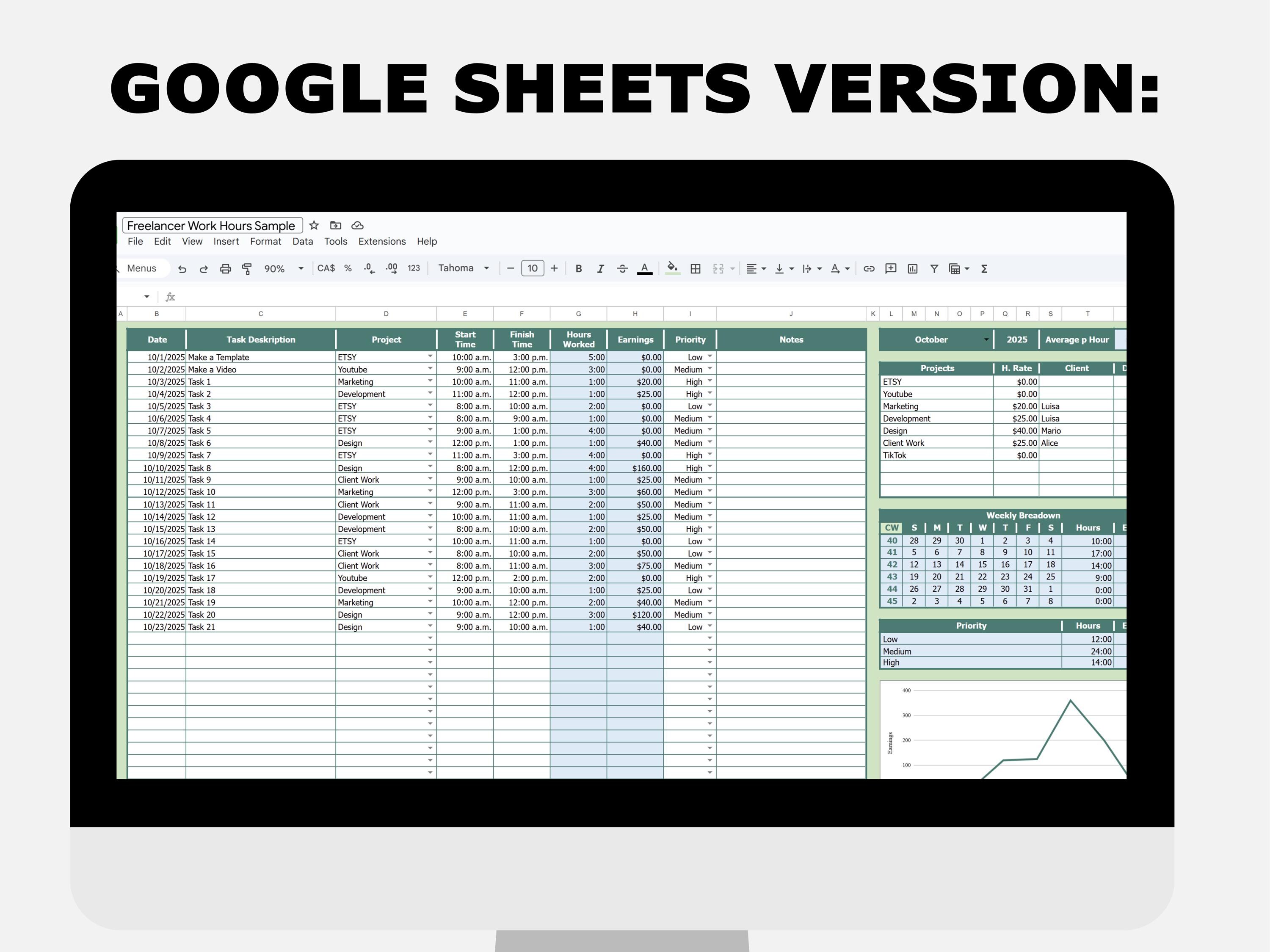 Freelancer Work Hours Tracker: Excel & Google Sheets Template - Etsy