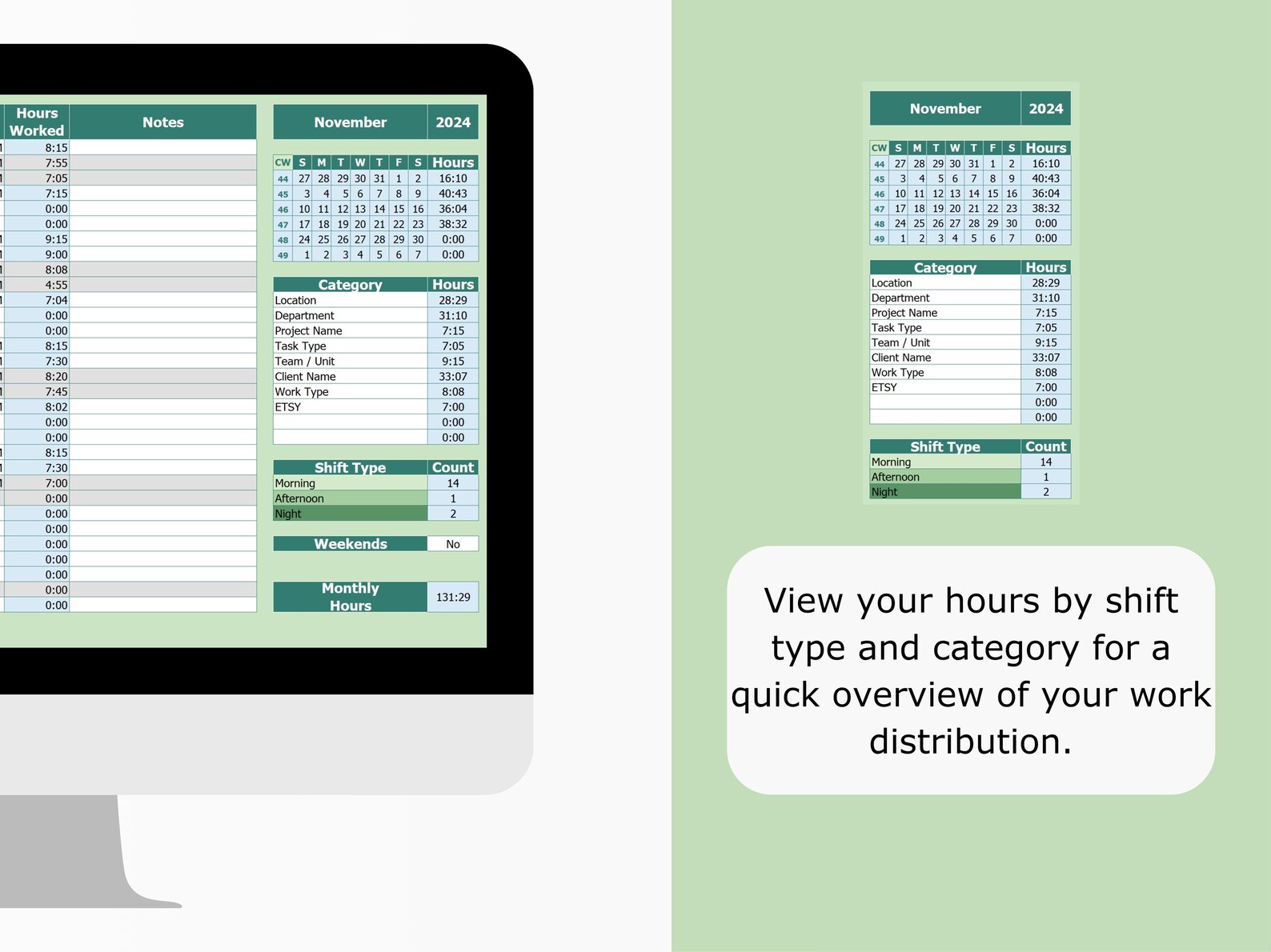 Daily Shift Log Spreadsheet: Auto Hours Overtime Tracker (excel ...