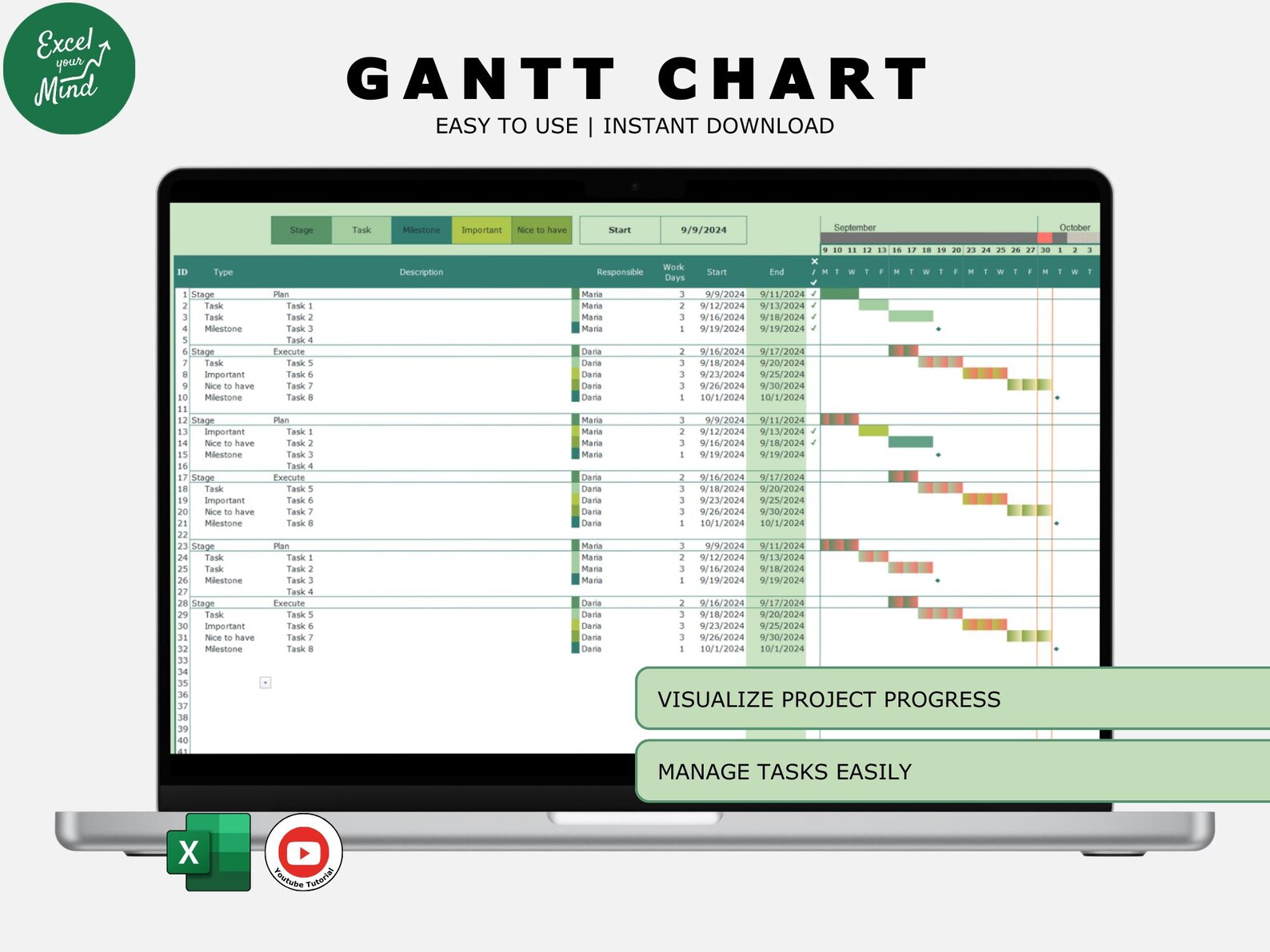 Gantt Chart Project Tracker: Excel Template for Project Management - Etsy