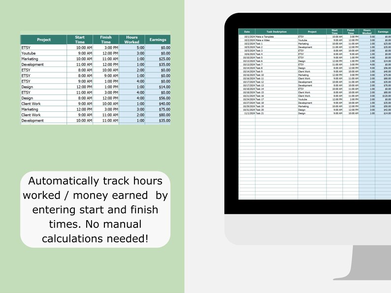 Daily Work Log With Auto Hour Calculation (excel & Google Sheets) - Etsy