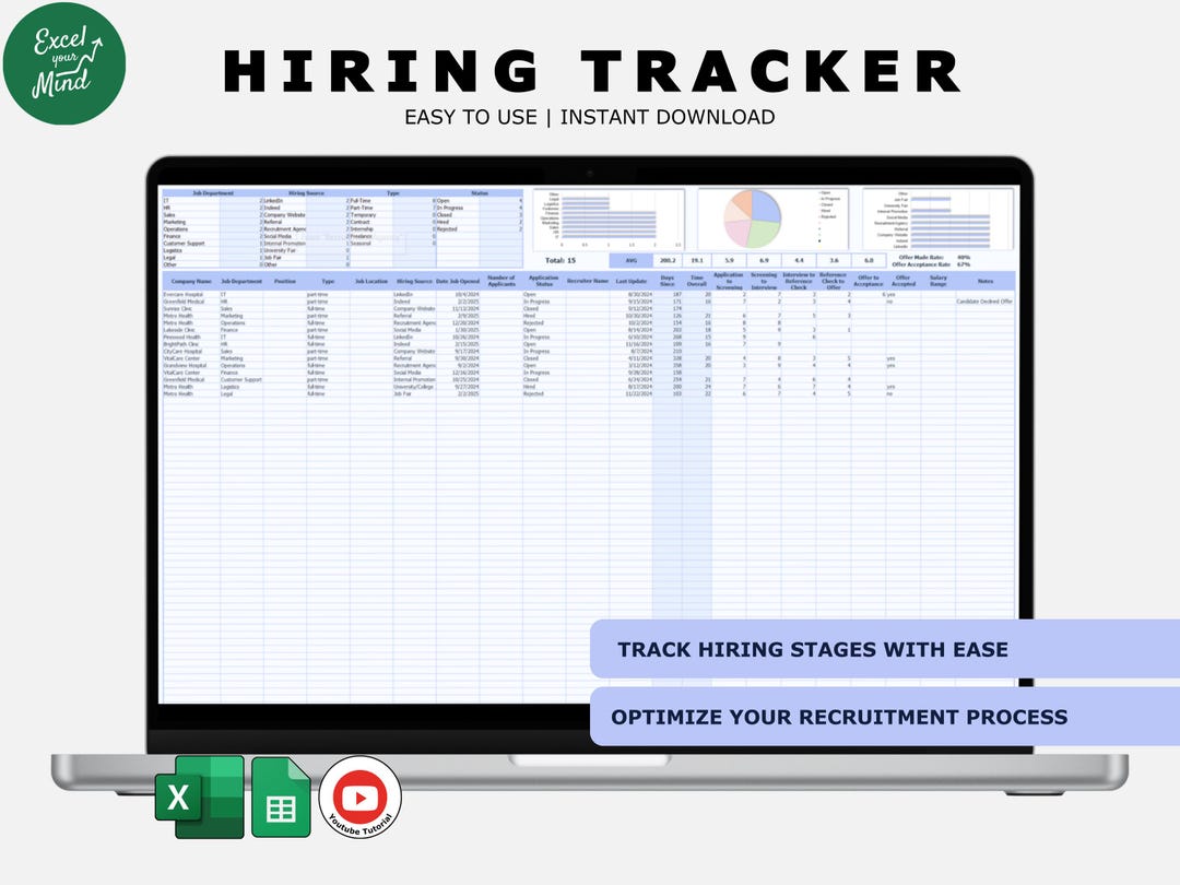 HR Hiring Tracker Recruitment Spreadsheet Applicant Tracking Excel Job ...