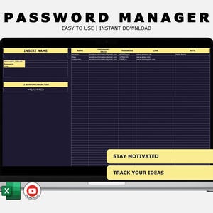 Password Manager Excel | Accounts Tracker Spreadsheet Template With ...