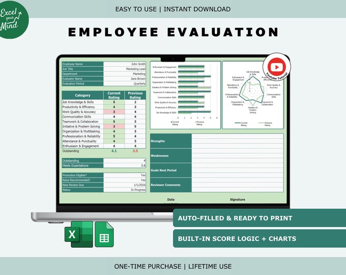 Employee Evaluation Spreadsheet: Performance Review Scorecard With Auto ...