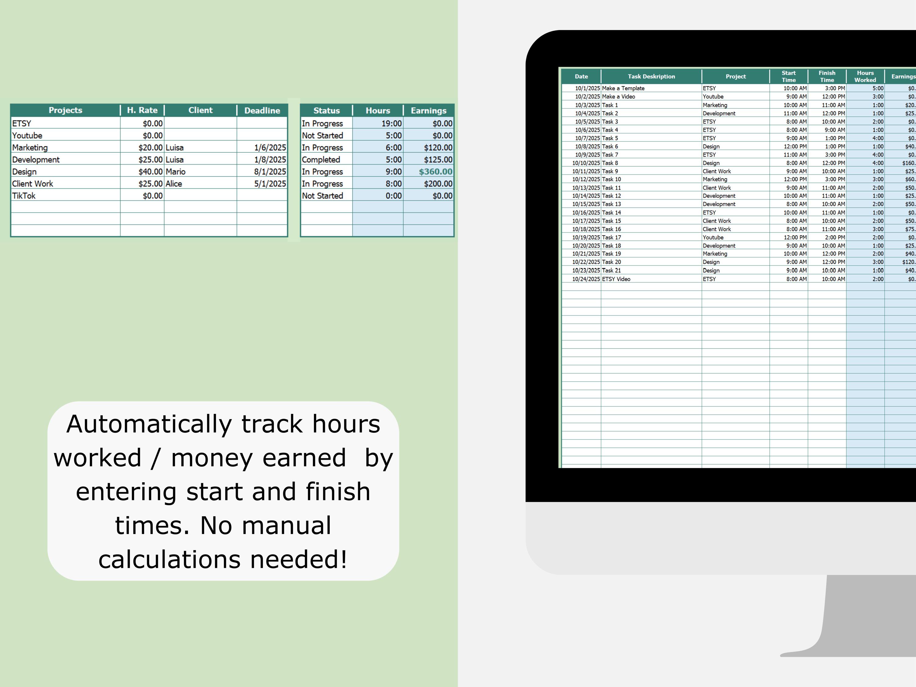 Freelancer Work Hours Tracker: Excel & Google Sheets Template - Etsy
