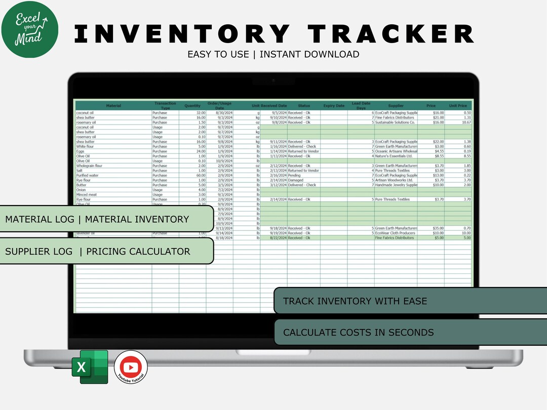 Inventory Tracker With Cost & Reorder Alerts Excel - Etsy