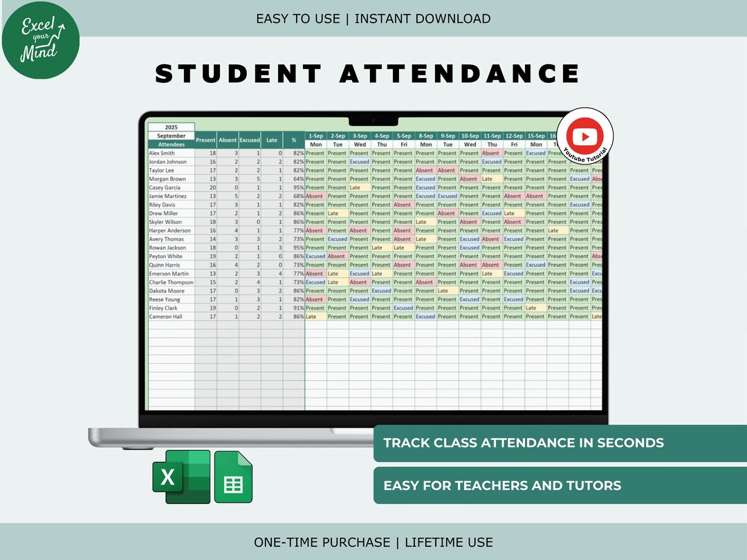 Monthly Student Attendance Tracker — Classroom Template for Teachers ...