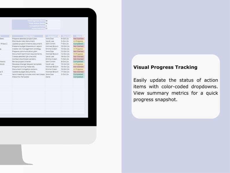 Meeting Notes: Agenda, Decisions, Due Dates (excel & Google Sheets) - Etsy