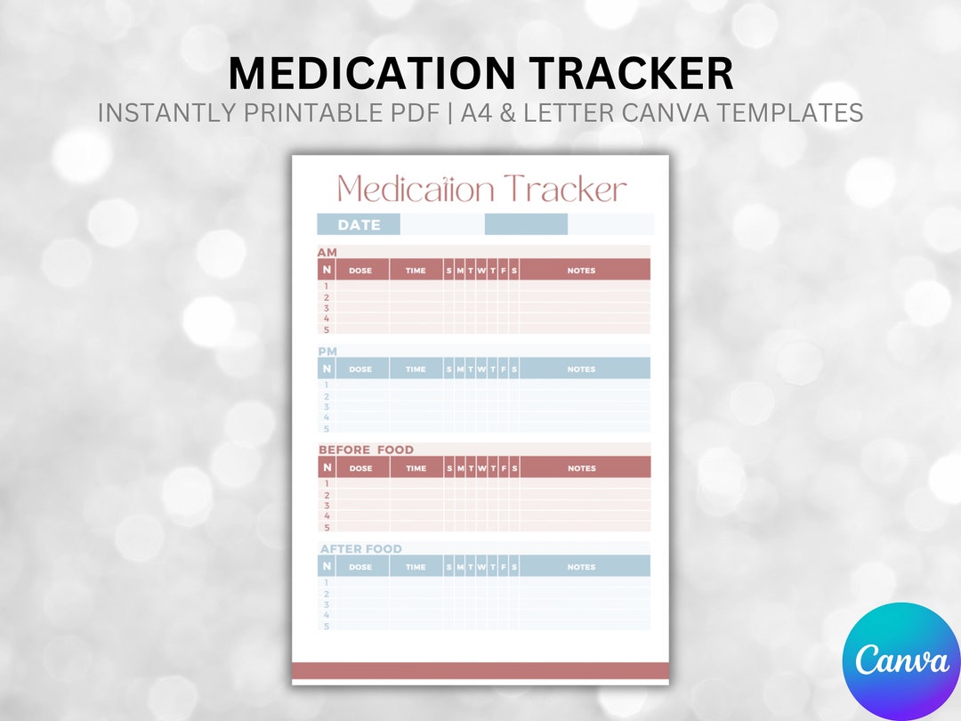 Daily Medical Tracker Monitor Your Medication / Supplement / Vitamin ...