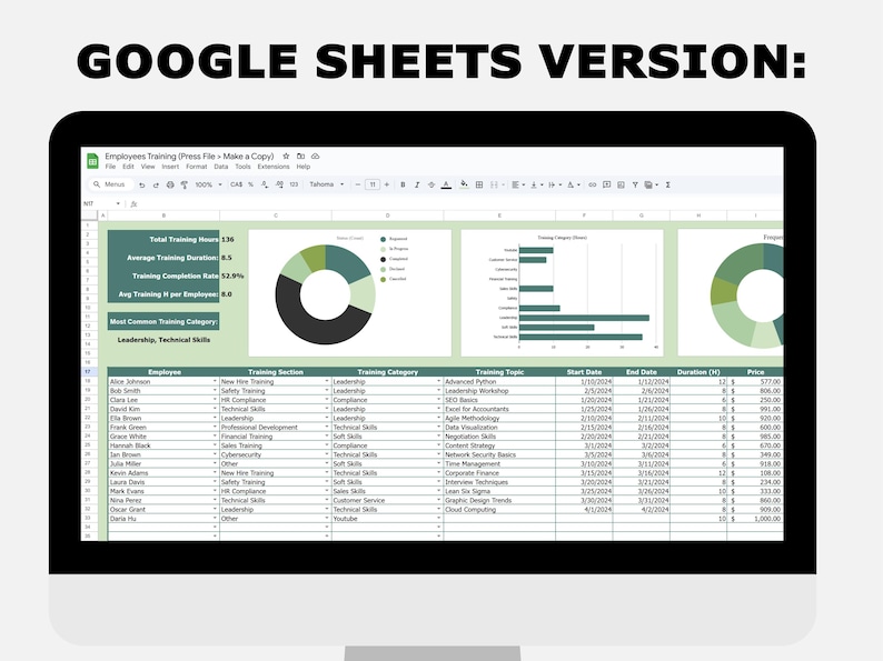 Employee Training Tracker Template for Excel, Training Progress Log ...