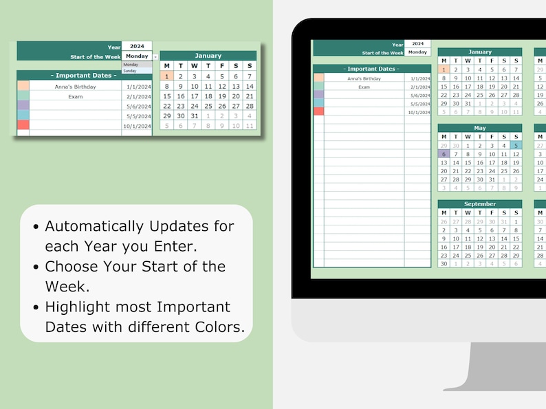 Editable Monthly Calendar Excel Undated Task Planner Customizable Auto ...