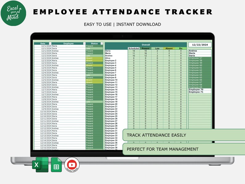 Employee Attendance Tracker Excel Template | Track Daily Attendance for ...