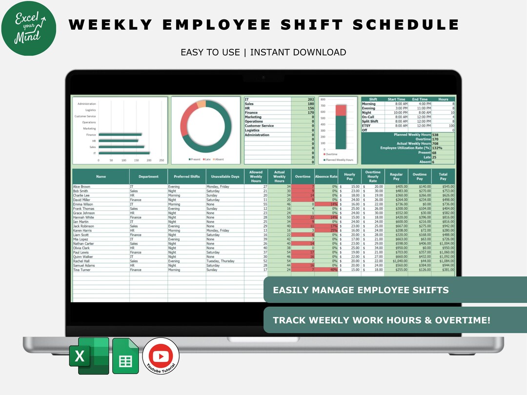 Employee Shift Schedule & Work Tracker | Staff Attendance, Overtime ...