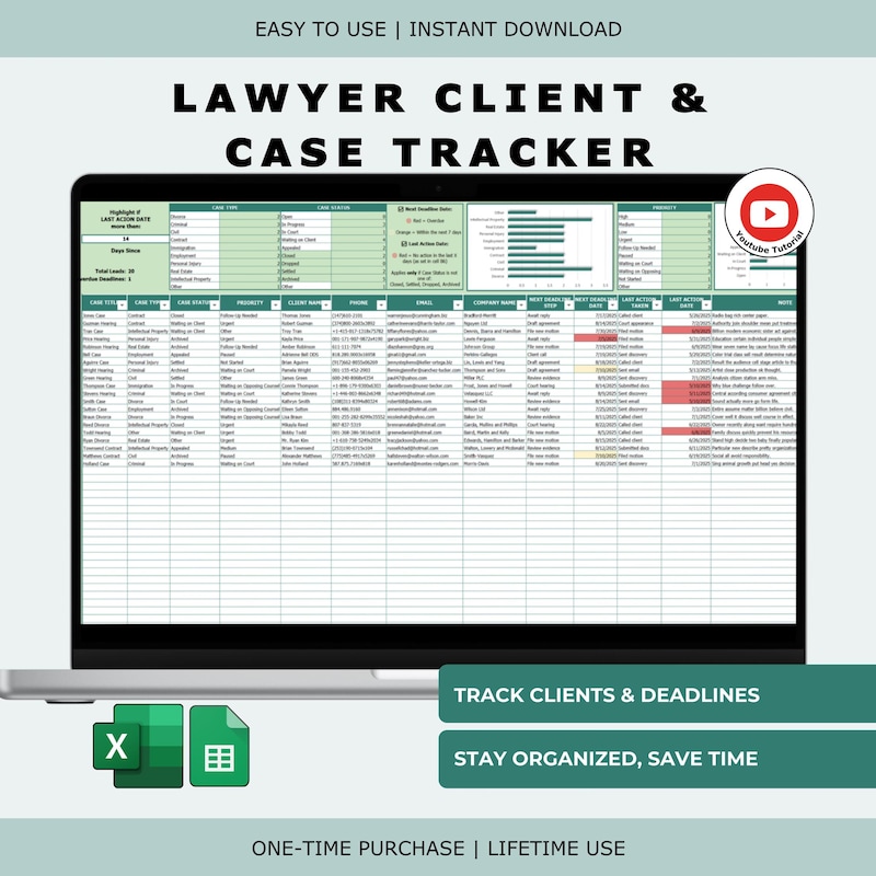 Lawyer Excel Spreadsheet - Etsy
