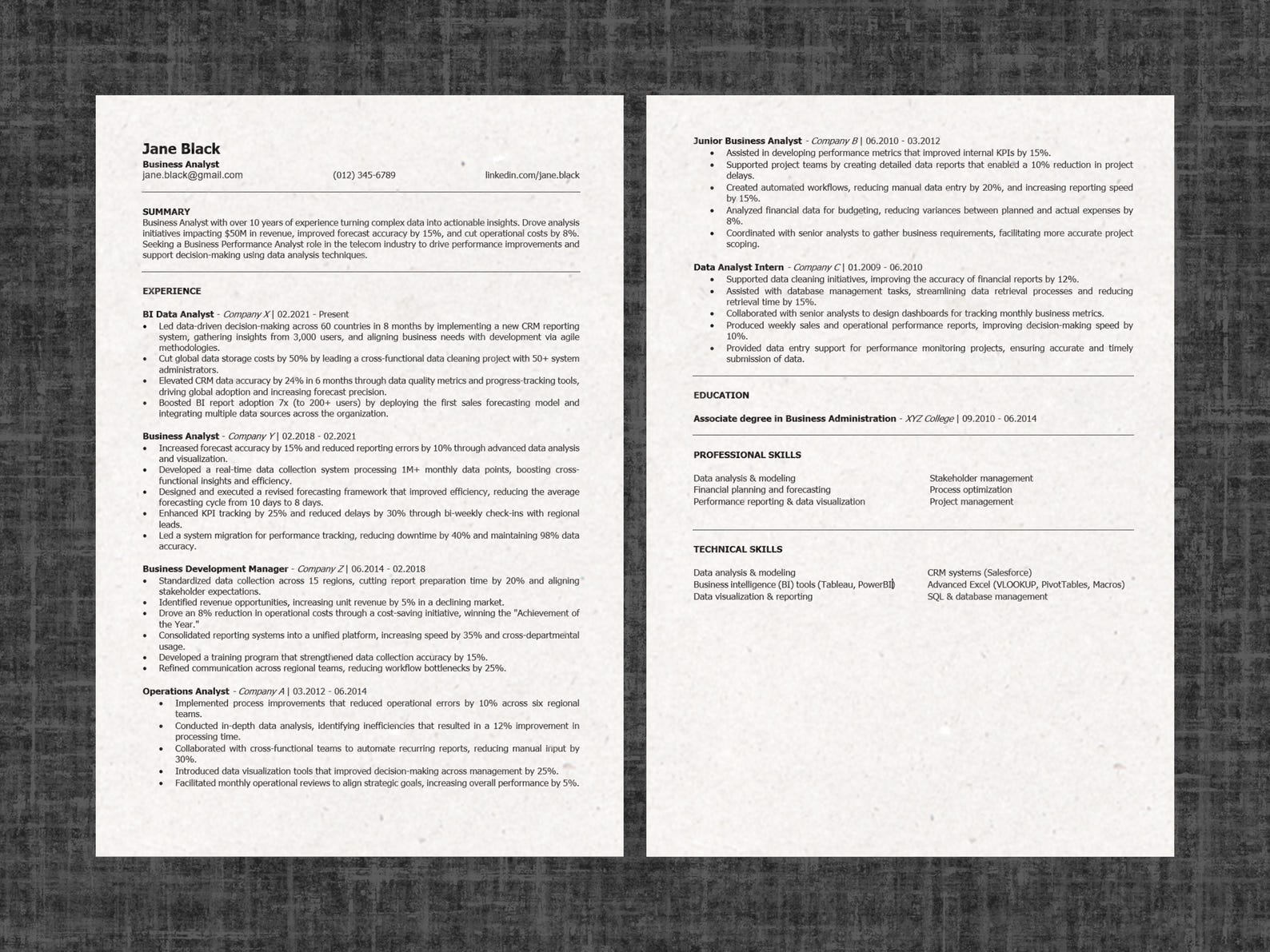 Business Analyst Ats-friendly Resume Template + Guide | Word & Google ...