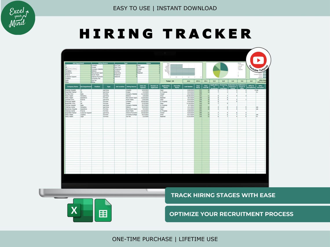 HR Hiring Tracker Recruitment Spreadsheet Applicant Tracking Excel Job ...