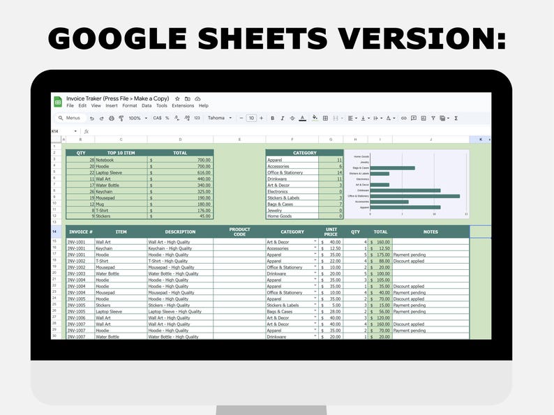 Invoice Tracker With Auto-fill Printable Invoice (excel & Google Sheets ...