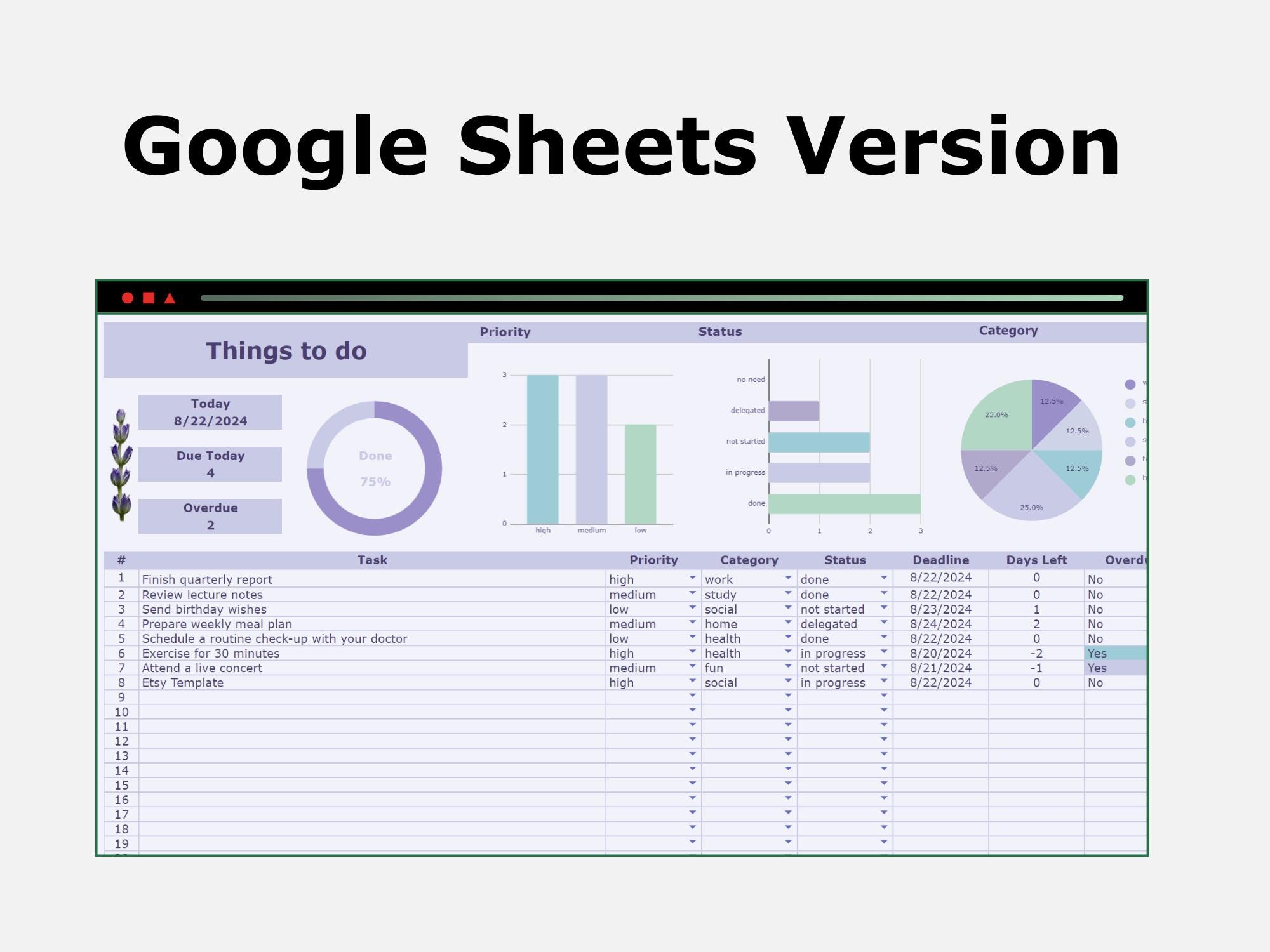 To-do List Template Spreadsheet Excel , Daily Task Tracker Digital ...