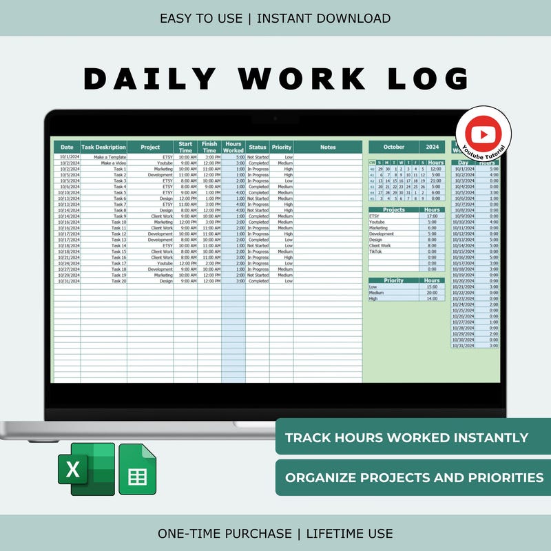 Daily Work Log Template - Etsy