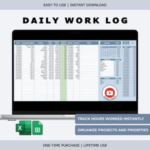 Daily Work Log With Auto Hour Calculation (excel & Google Sheets) - Etsy