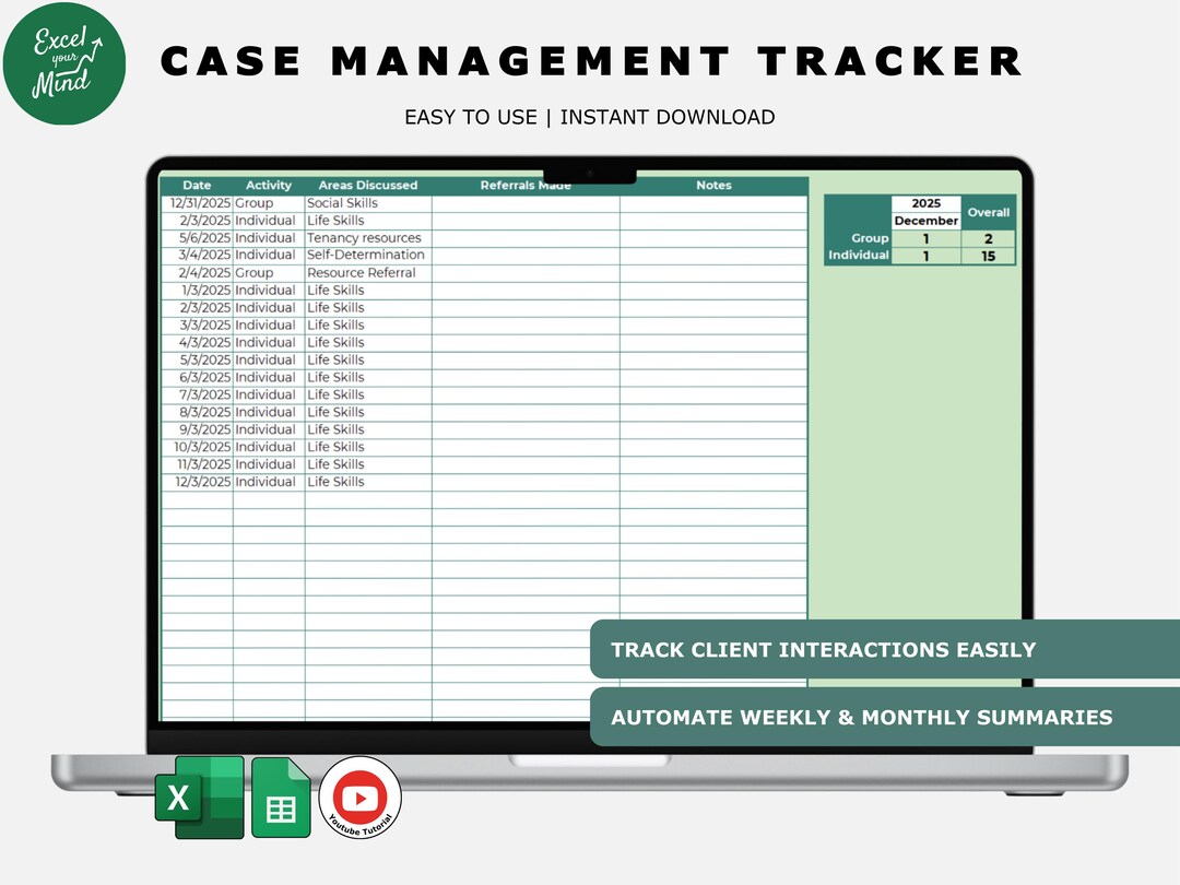 Case Management Tracker: Session Log + Referral Notes Tool (excel ...