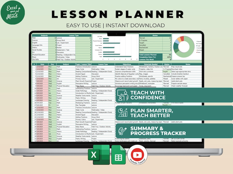 Teacher Lesson Plan Tracker | Classroom Planner (excel & Google Sheets ...