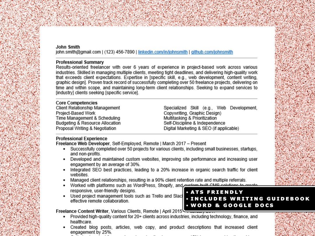Freelancer Resume Template + Guide | Showcase Project-based Work ...